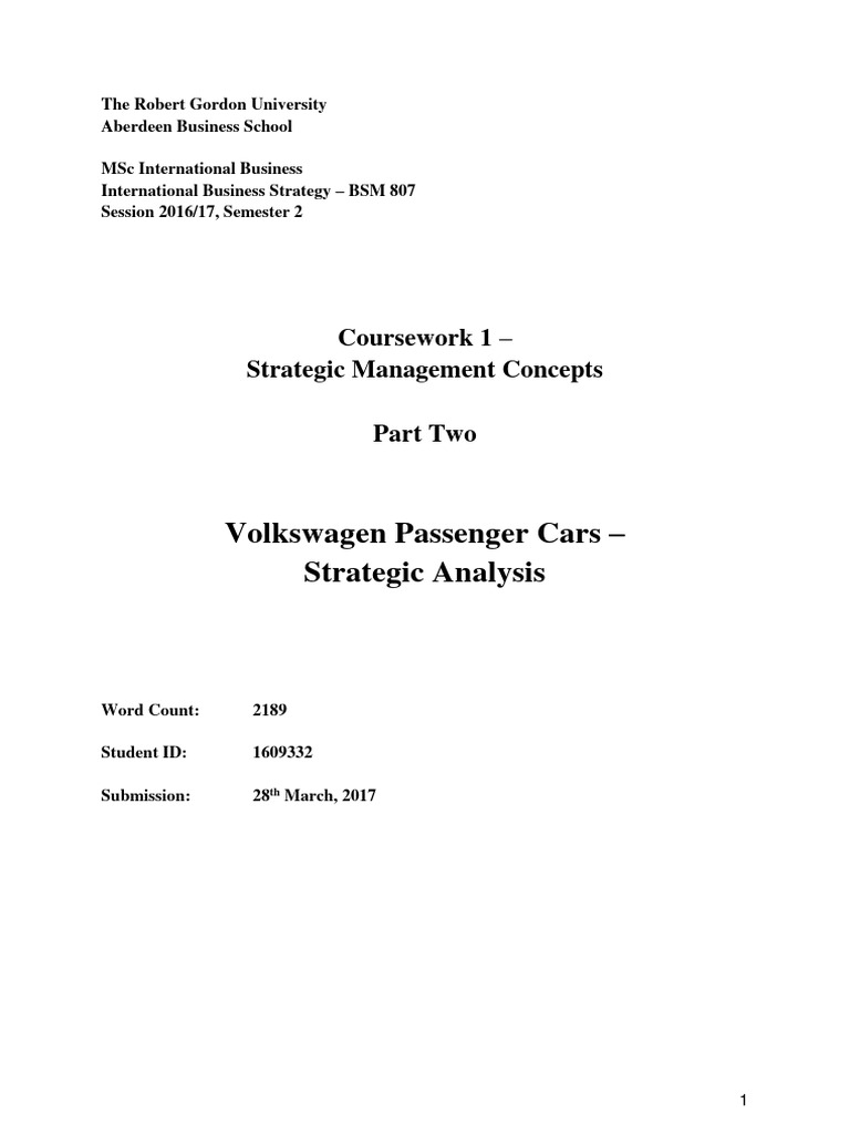 VW Strategic Analysis - pdf.1 | PDF | Volkswagen | Strategic Management