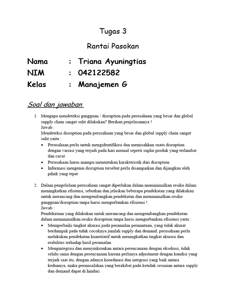 Tugas 3 Rantai Pasokan | PDF | Bisnis | Pengelolaan Keuangan & Uang