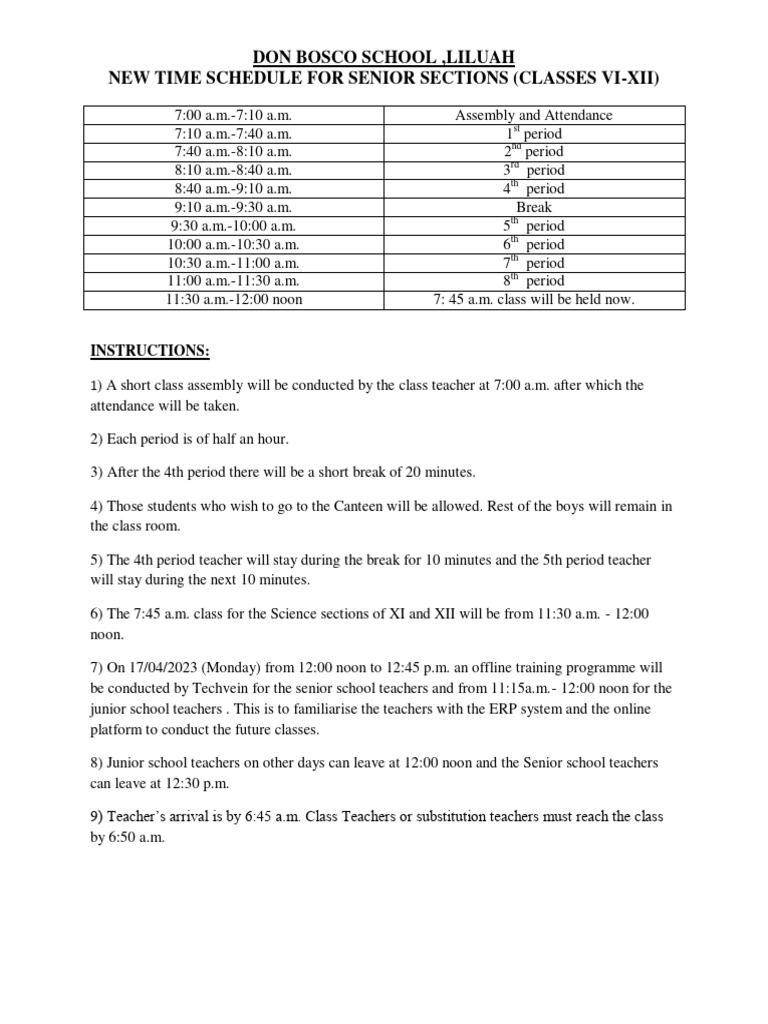 New Schedule for Senior Classes | PDF | Foreign Language Studies ...
