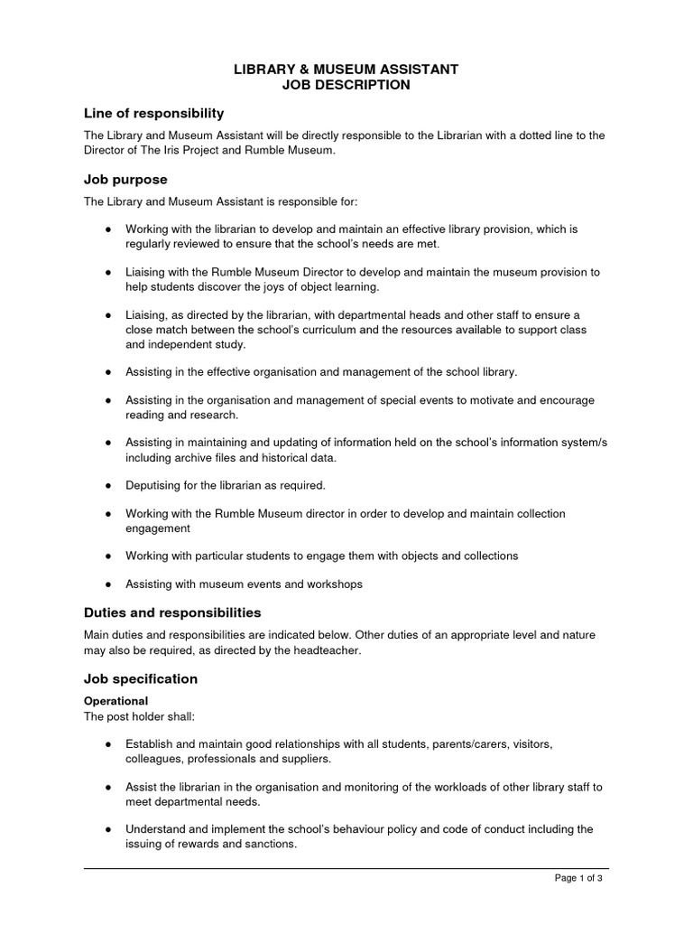 Library and Museum Assistant JD | PDF | Libraries | Librarian