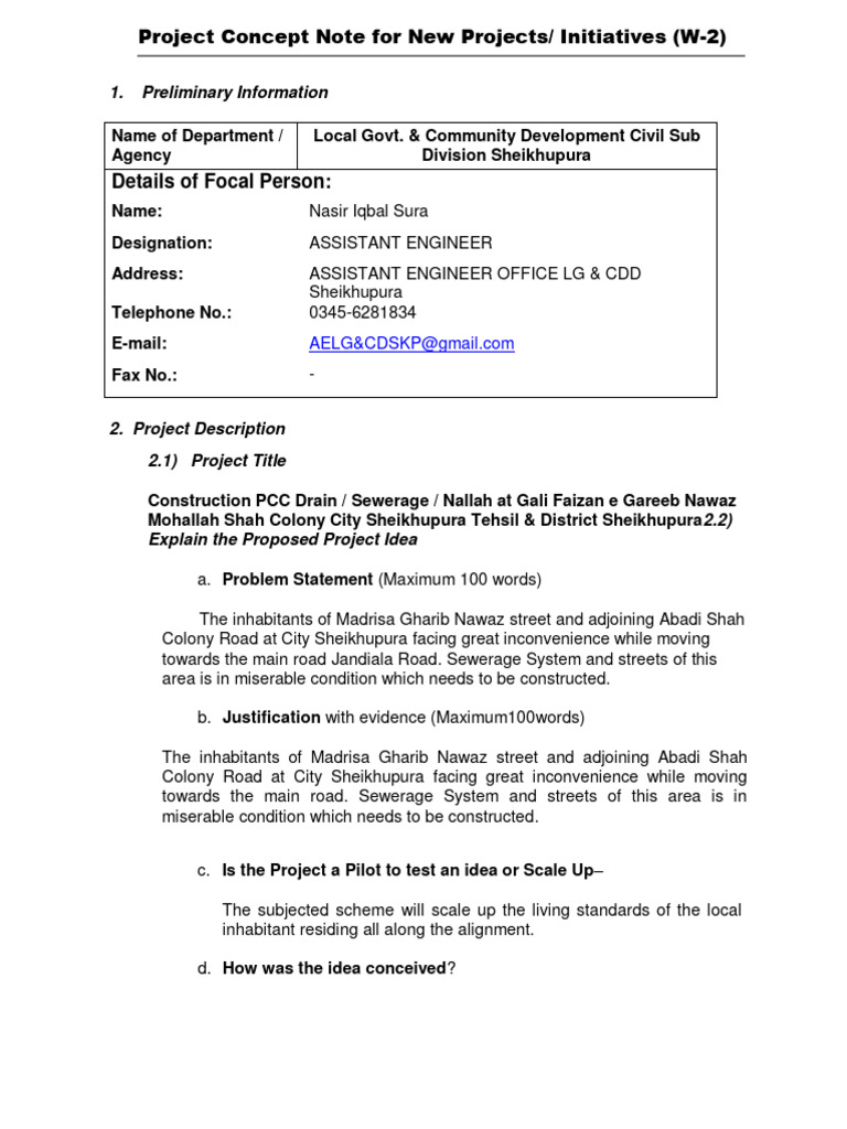 Project Concept Note For Developmenta Works SKP | PDF | Poverty ...