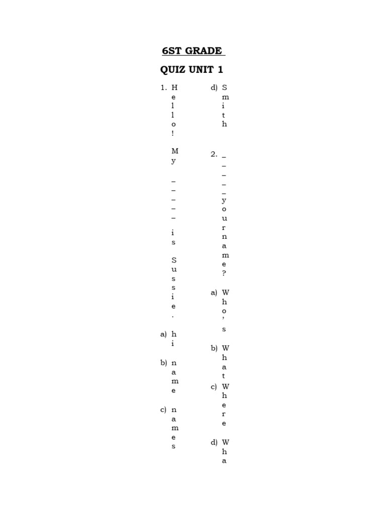 6th Grade Quiz Units Overview | PDF | Teaching Methods & Materials