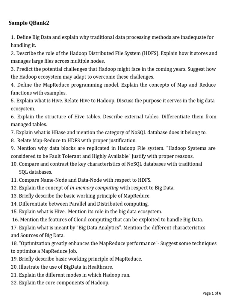 PE CS801A SampleQB2 | PDF | Map Reduce | Apache Hadoop