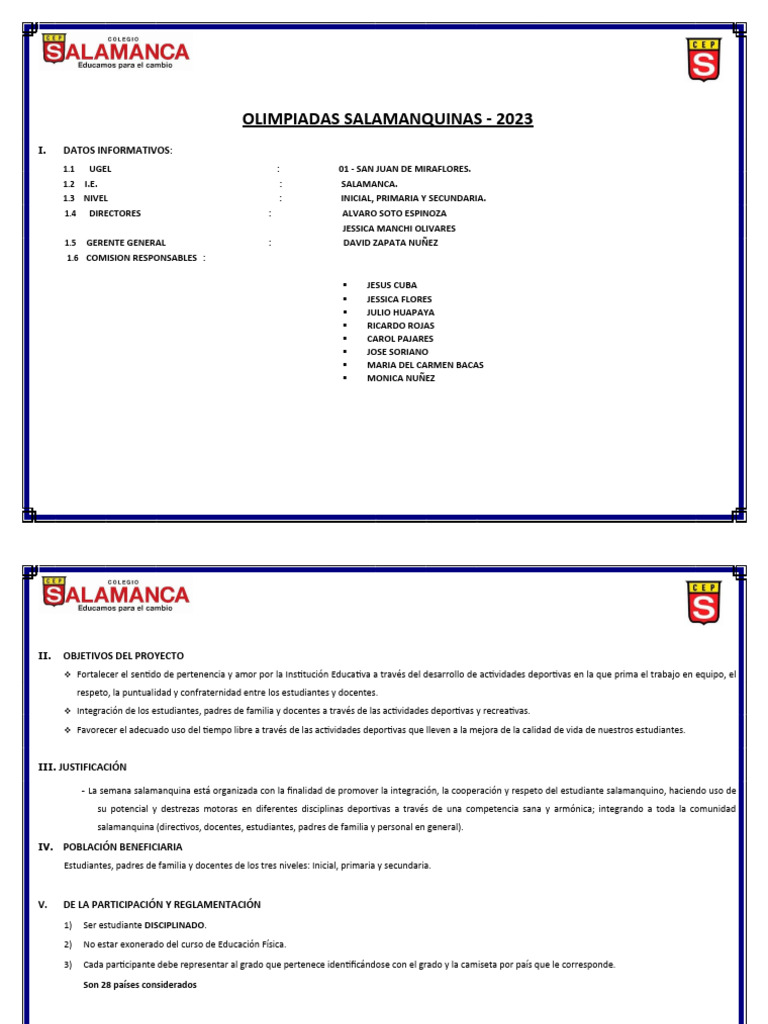 Proyecto Olimpiadas Salamanquinas 2023 | PDF
