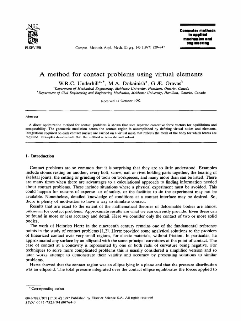 A Method For Contact Problems Using Virtual Elements | PDF | Stress (Mechanics) | Friction