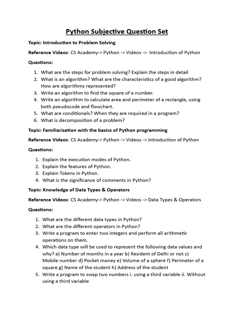 Python Subjective Question Set | Download Free PDF | Parameter (Computer Programming) | Control Flow