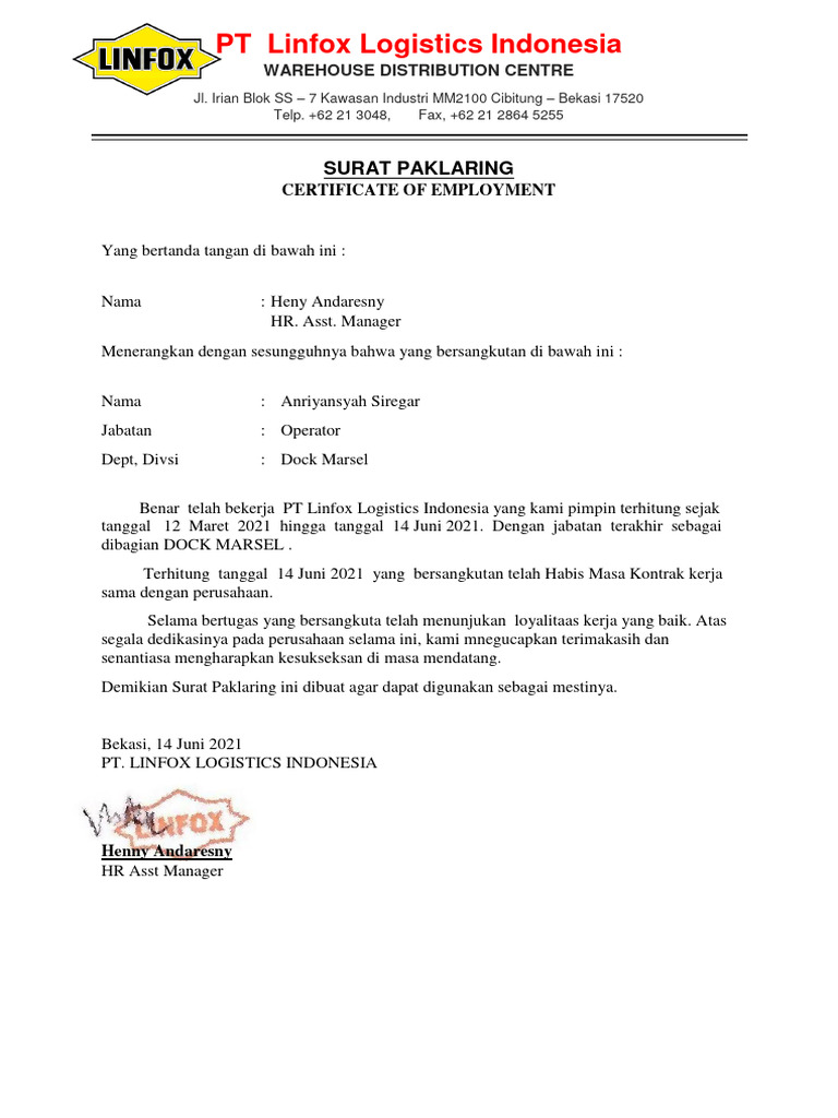 PT Linfox Logistic Indonesia | PDF | Bisnis