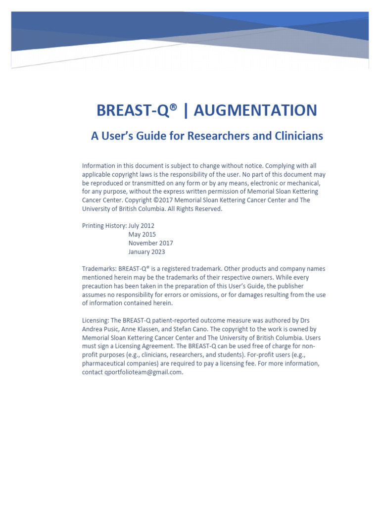 Breast Q Augmentation Users Guide | PDF | Surgery