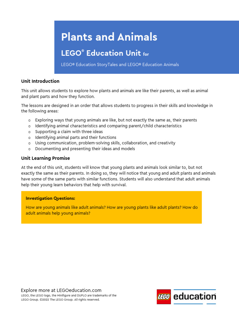 Plants and Animals Unit Grade K | PDF | Lego | Science