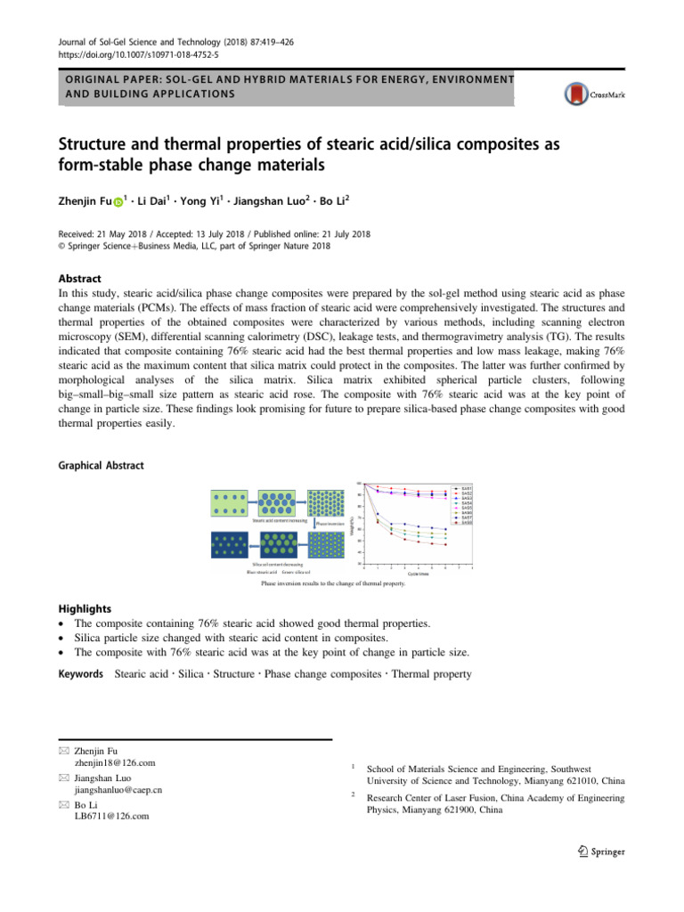 Structure and Thermal Properties of Stearic Acidsilica Composites As ...