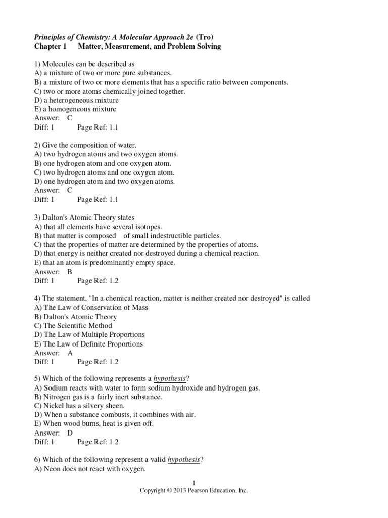 01_Test_Bank | PDF | Mixture | Chemistry