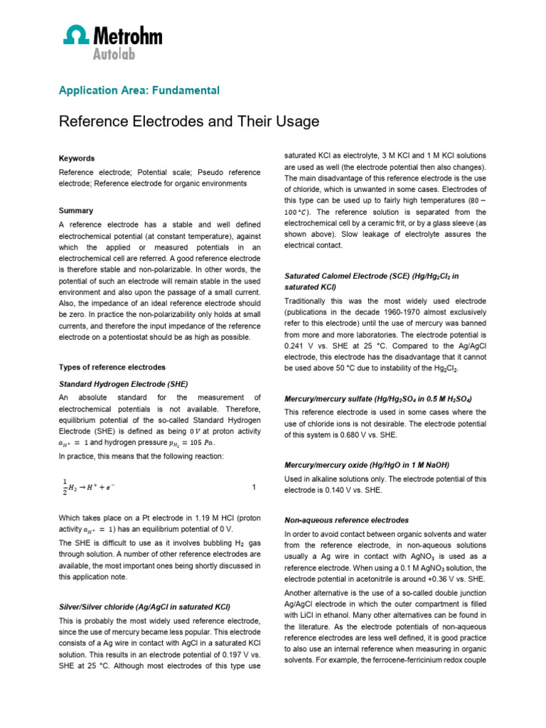 Reference Electrodes and Their Usage | PDF | Electricity | Electrical Engineering