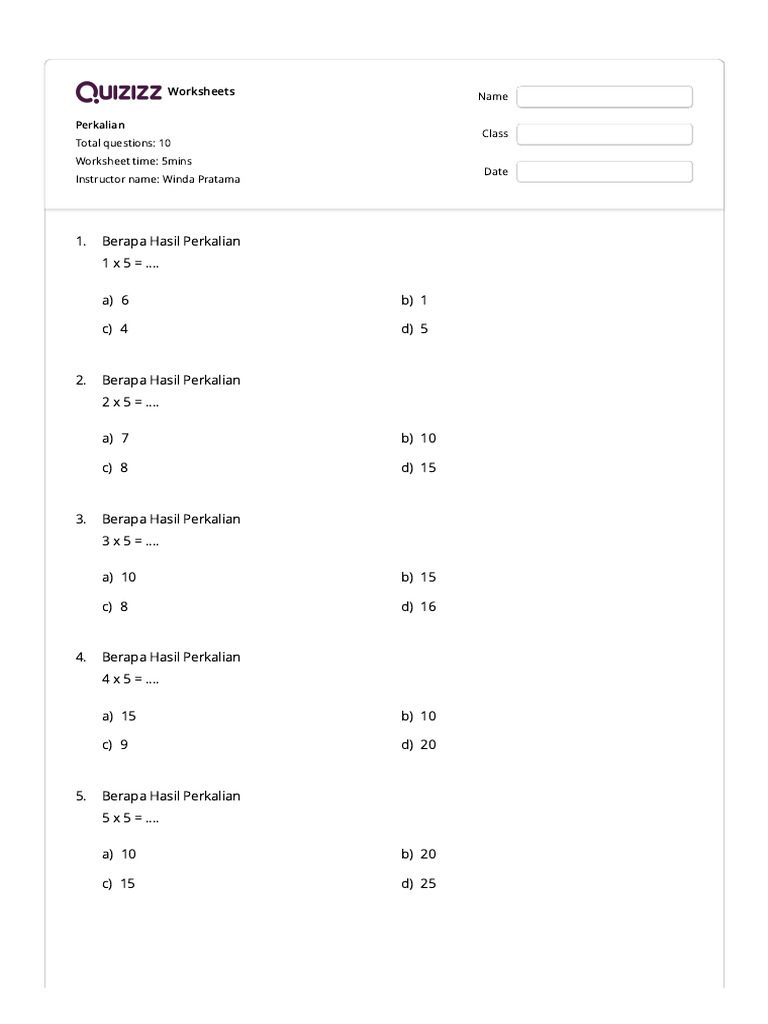 Quizizz - Perkalian | PDF