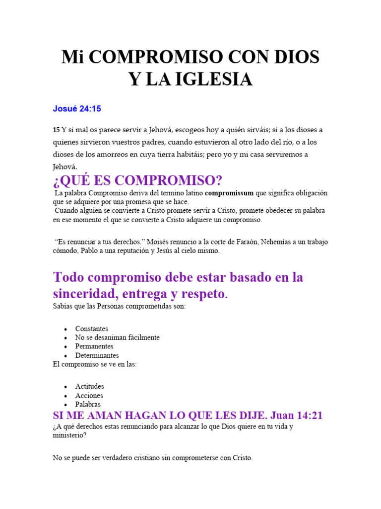 Mi COMPROMISO CON DIOS Y LA IGLESIA | PDF | Jacob | Jesús