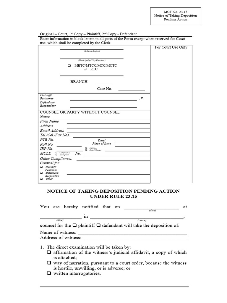 Notice of Taking Depositions Pending Action | PDF | Deposition (Law) | Evidence