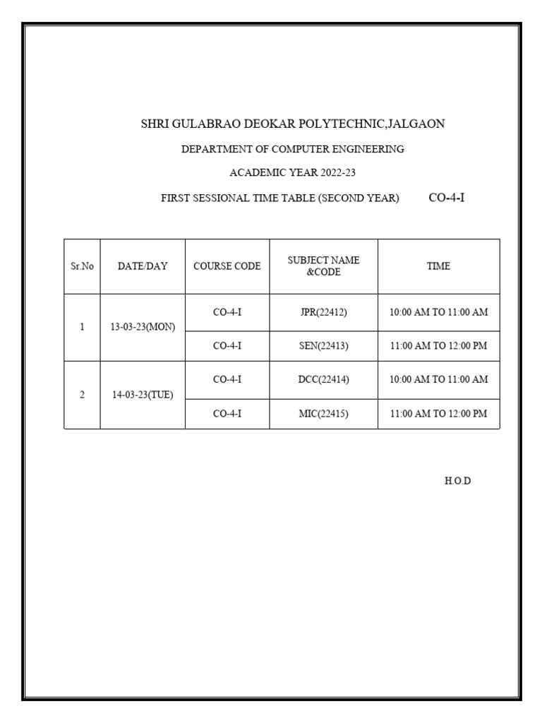 Second Year Sessional Timetable | PDF | Technology & Engineering