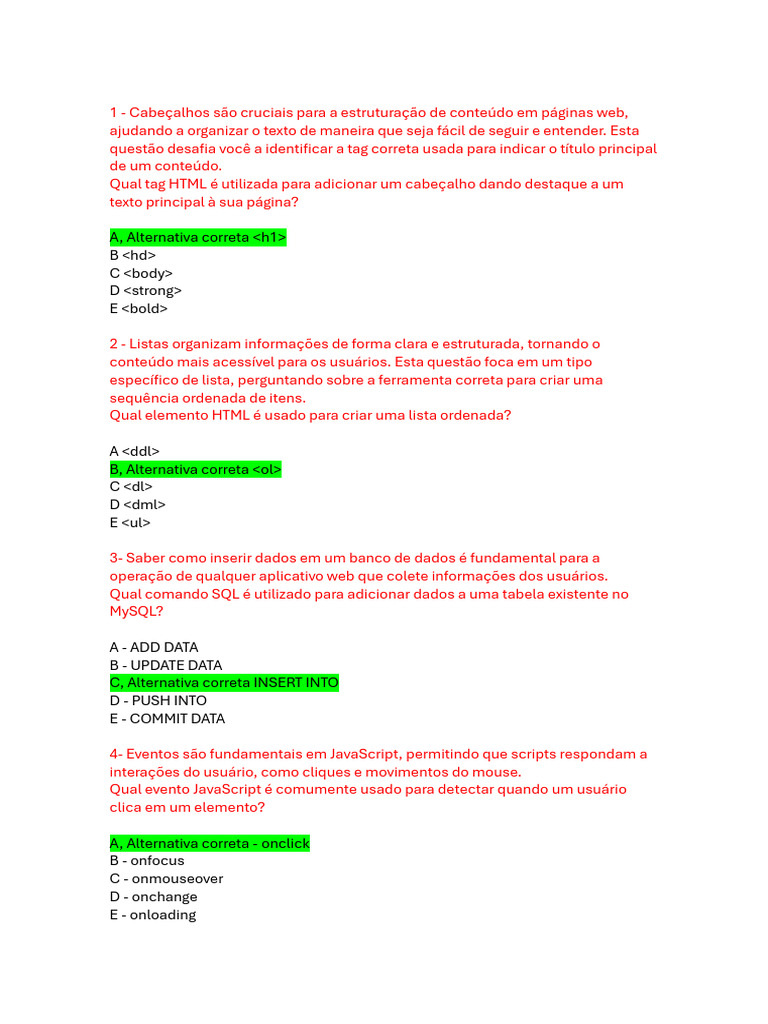 Atividades para estudo | PDF | Html | Rede mundial de computadores