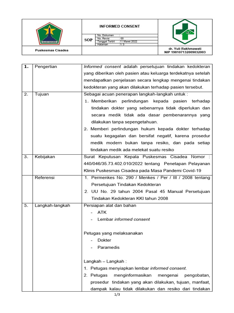 Sop Informed Consent | PDF | Pengembangan Diri | Kesehatan Holistik