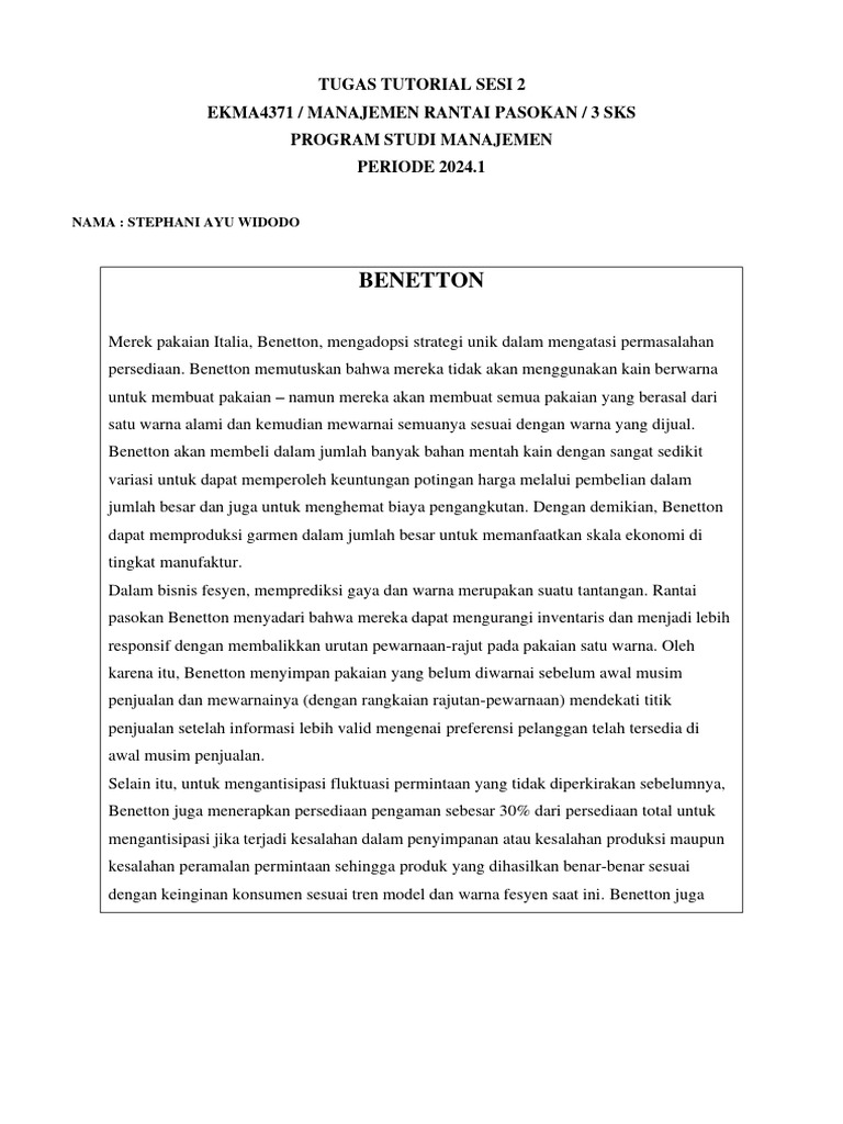 Tugas 2 - EKMA4371 - MANAJEMEN RANTAI PASOKAN | PDF | Bisnis ...