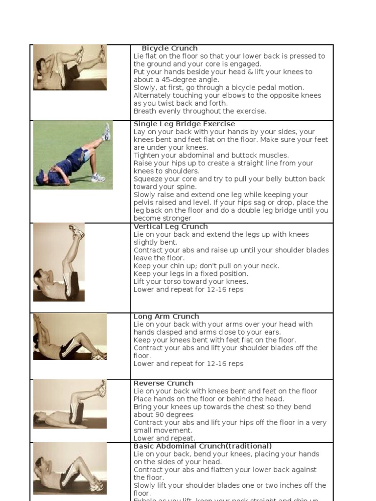 Single Leg Bridge Exercise: Bicycle Crunch | PDF | Anatomical Terms Of ...
