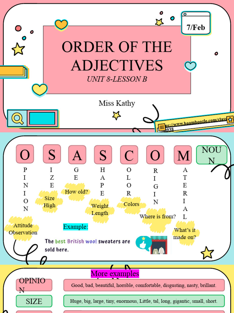 Order of Adjectives | PDF | Noun | Adjective