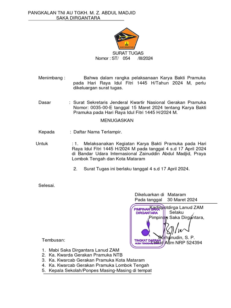 Surat Tugas KBL 2024 | PDF