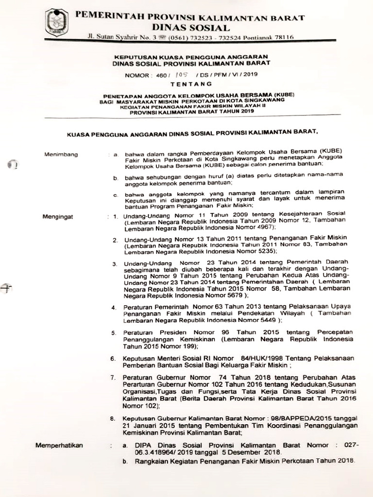 SK Penetapan Anggota Kelompok Usaha Bersama Kube Bagi Masyarakat Miskin Perkotaan Di Kota ...