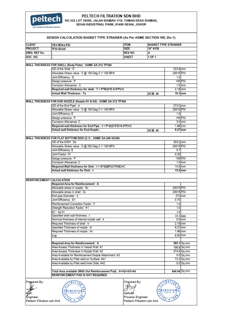Reinforcement Pad Calculation Summary | PDF | Pipe (Fluid Conveyance ...