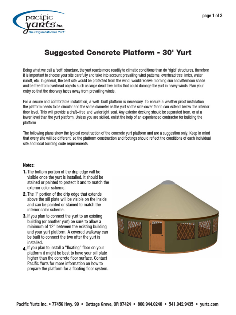 30ft Pacific Yurts Concrete Platform | PDF | Concrete | Wound