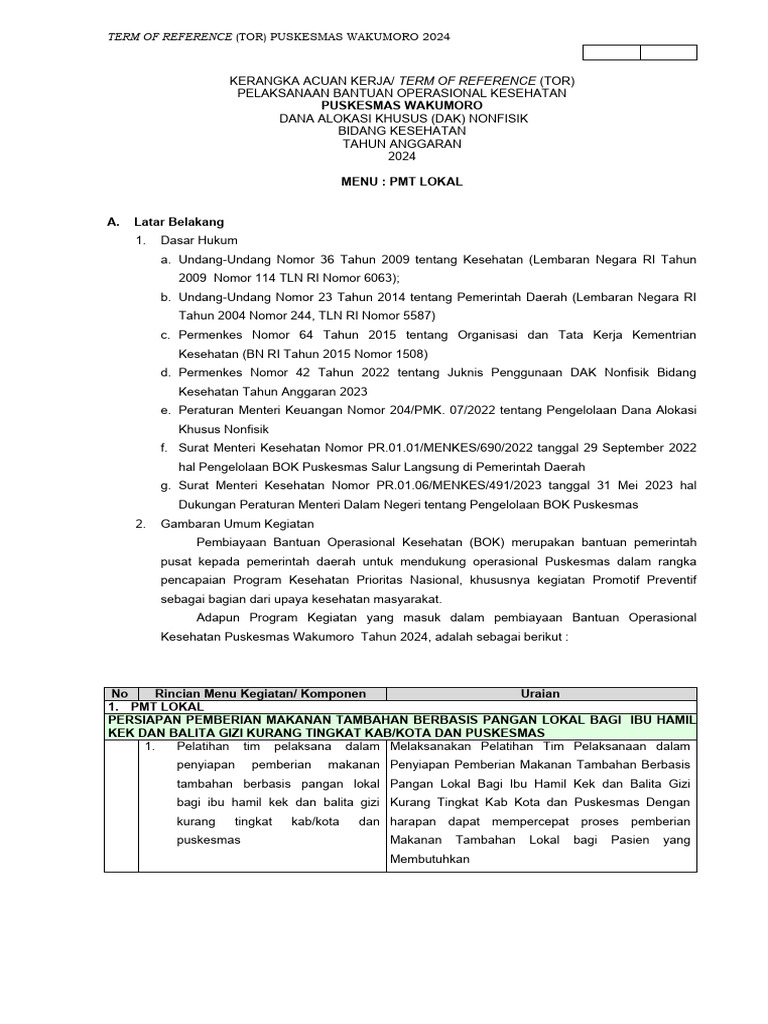 1 Tor PMT Lokal - 2024 | PDF | Kesehatan Holistik