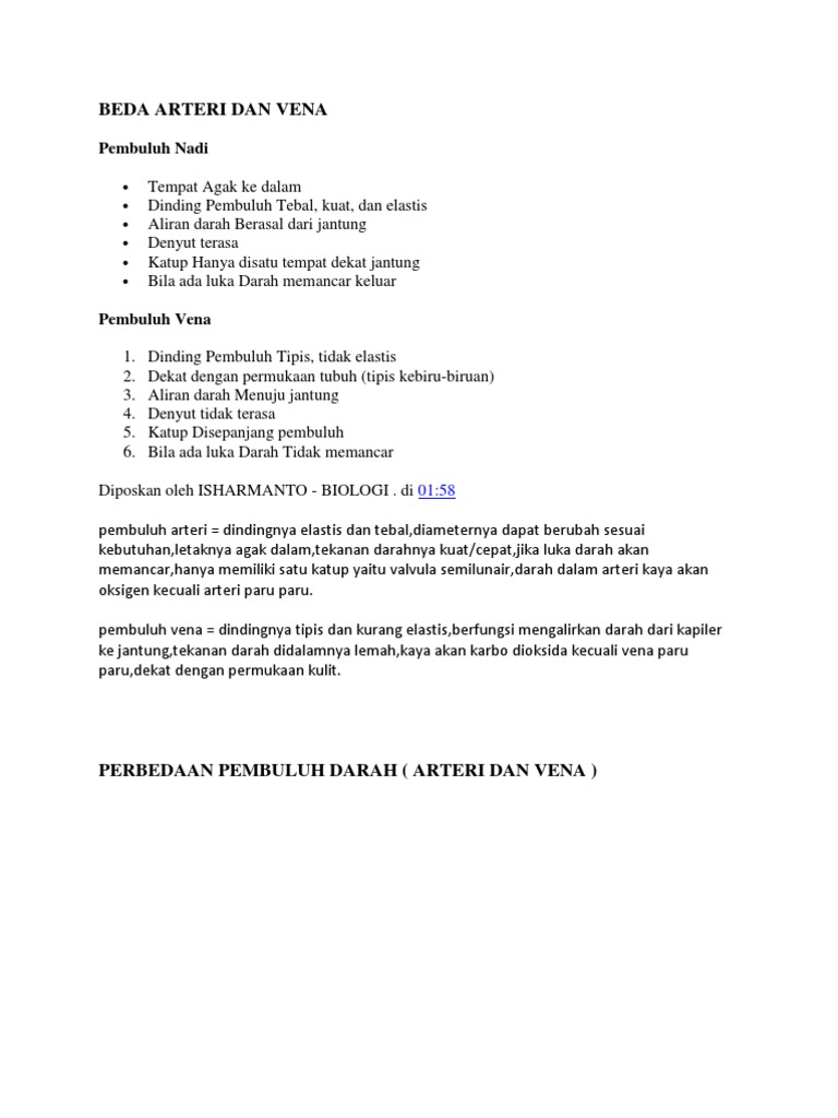 Perbedaan Arteri dan Vena | PDF | Perjalanan | Sains & Matematika