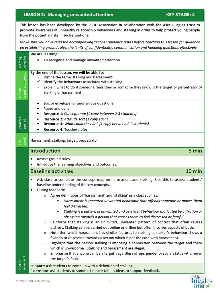 L2 Lesson Plan | PDF | Stalking | Harassment