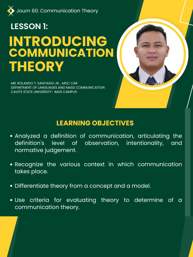 Lesson 1 Introduction to Communication Theory | PDF | Communication ... Lesson 1 Introduction to Communication Theory | PDF | Communication ...
