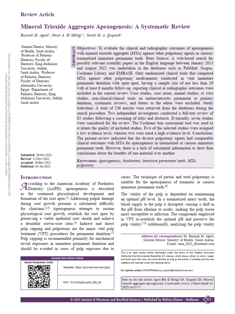 Mineral Trioxide Aggregate Apexogenesis A.2 | PDF | Tooth | Mouth