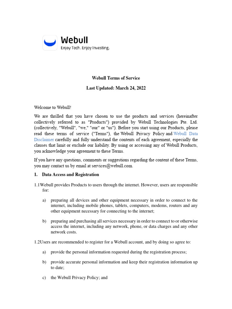 Webull Terms of Service Last Updated: March 24, 2022 | PDF | Intellectual Property | Internet