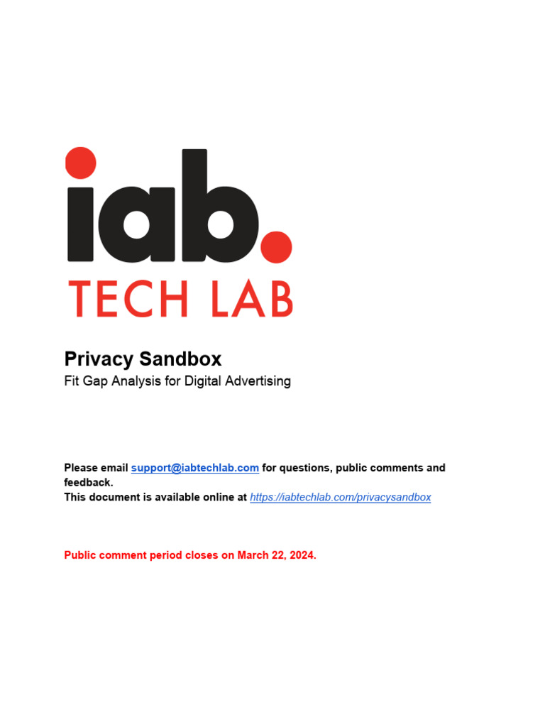 Privacy Sandbox Fit Gap Analysis Public Comment Release | Download Free PDF | Online Advertising ...