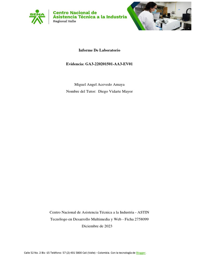 Evidencia GA3-220201501-AA3-EV01 Informe de Laboratorio | PDF | Ingenieria Eléctrica | Motores