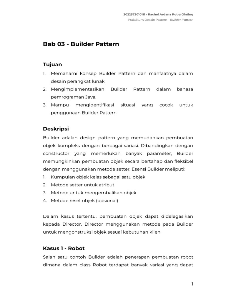 Builder Pattern - Desain Pattern - Rachel Ardana Putra Ginting | PDF ...
