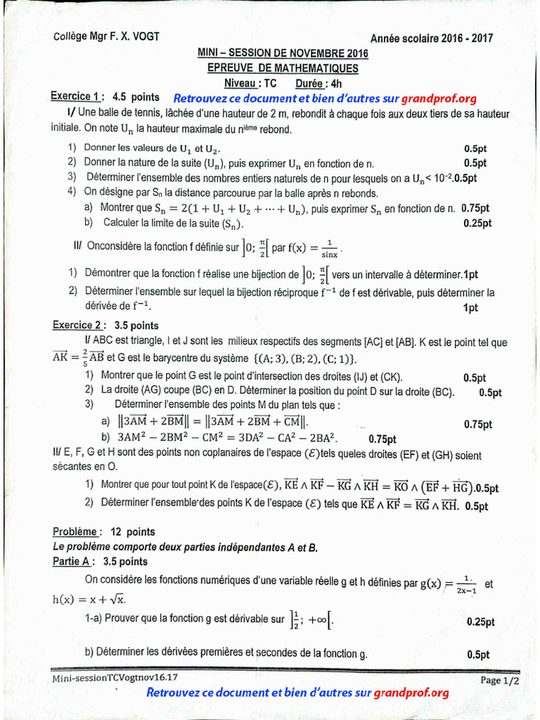 Maths 2eme Seq TleC 2016 2017 College Vogt2 | PDF