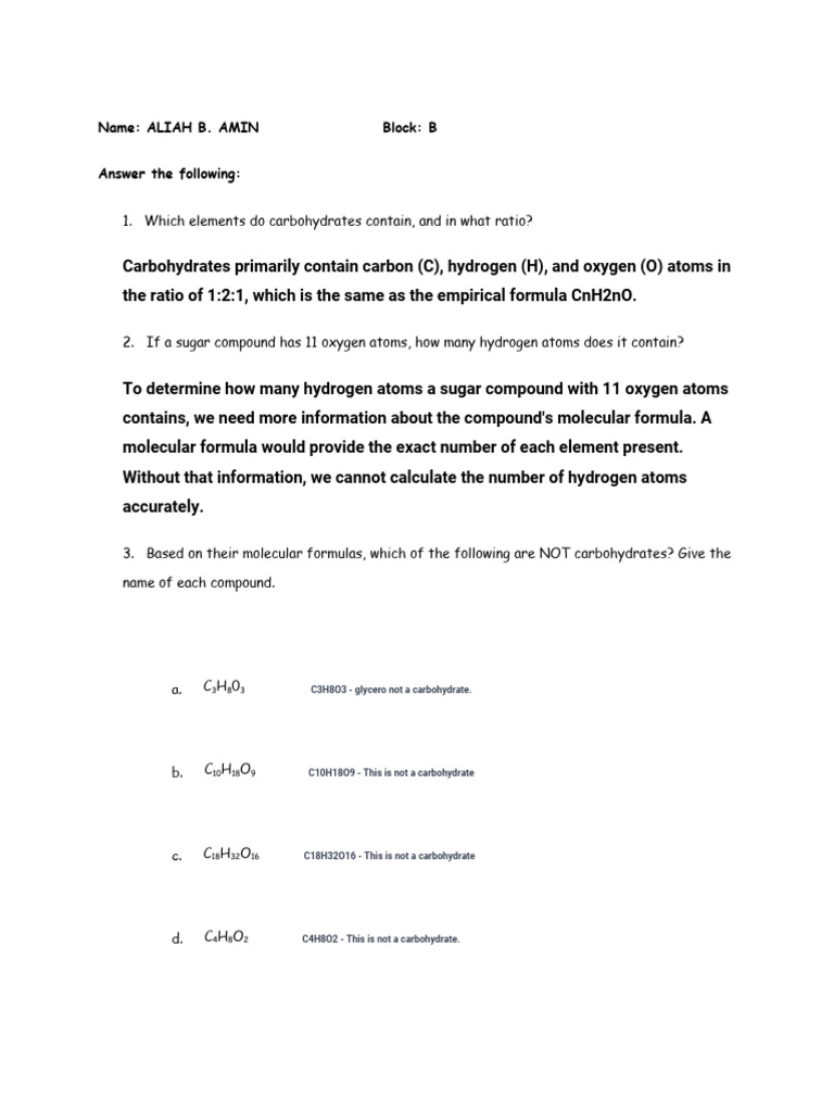 Carbohydrates Worksheet.. | PDF | Carbohydrates | Polysaccharide