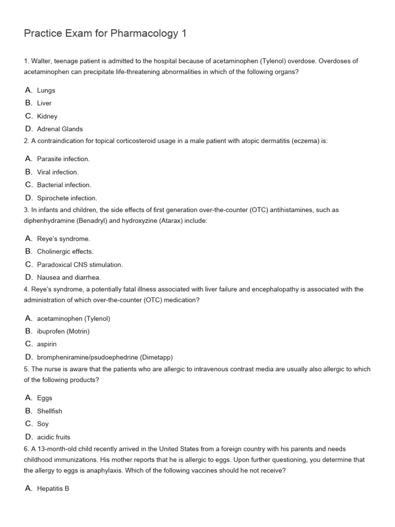 Practice Exam For Pharmacology | PDF | Blood Type | Intravenous Therapy