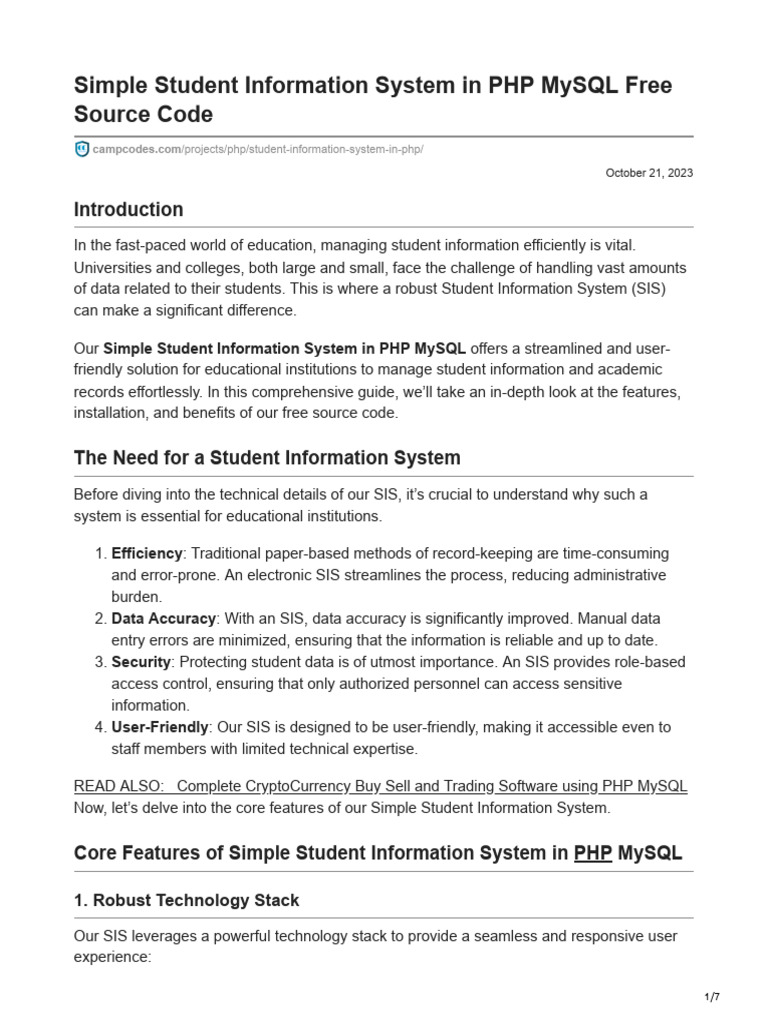 Simple Student Information System in PHP MySQL Free Source Code | PDF | My Sql | Php