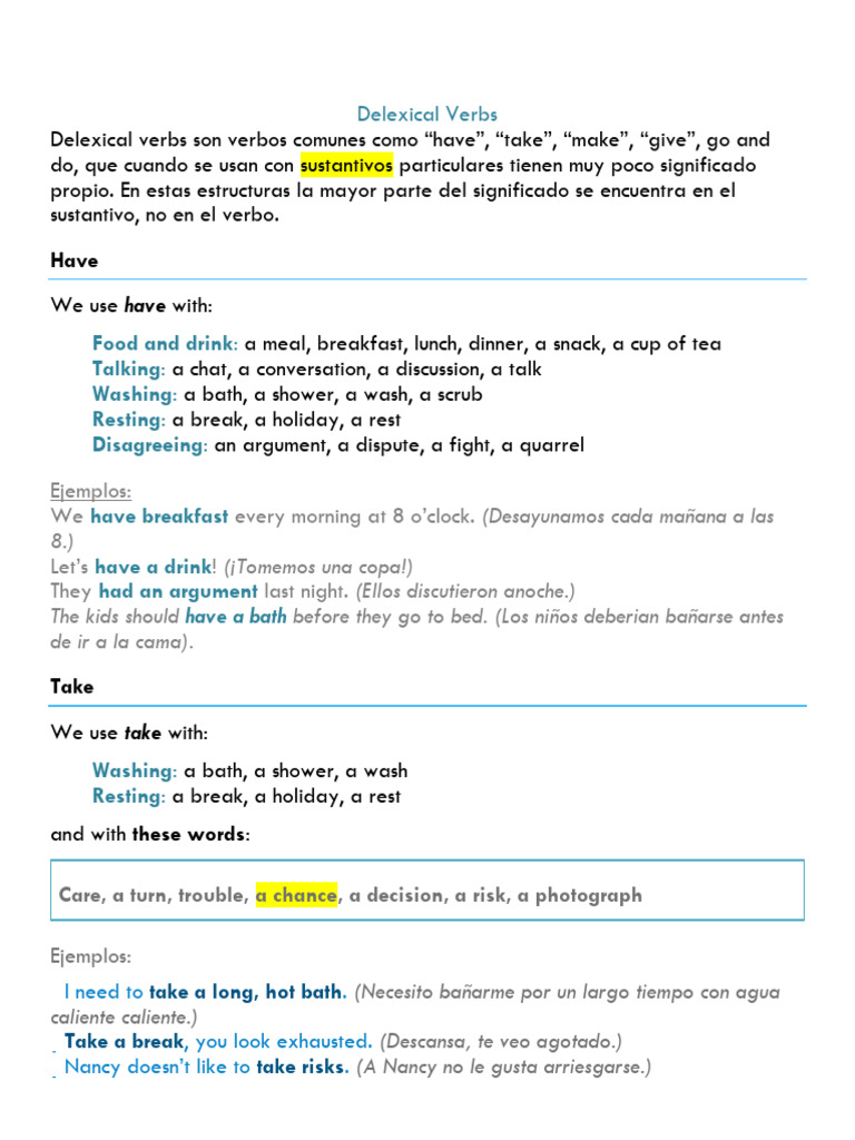 Delexical Verbs | PDF | Artes del Lenguaje y Comunicación | Relaciones ...