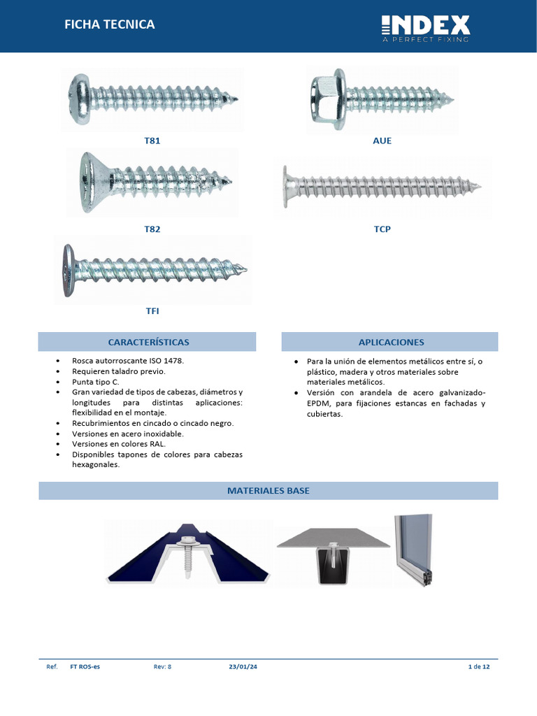 Ficha Técnica de Tornillos | PDF | Tornillo | Arandela (Hardware)