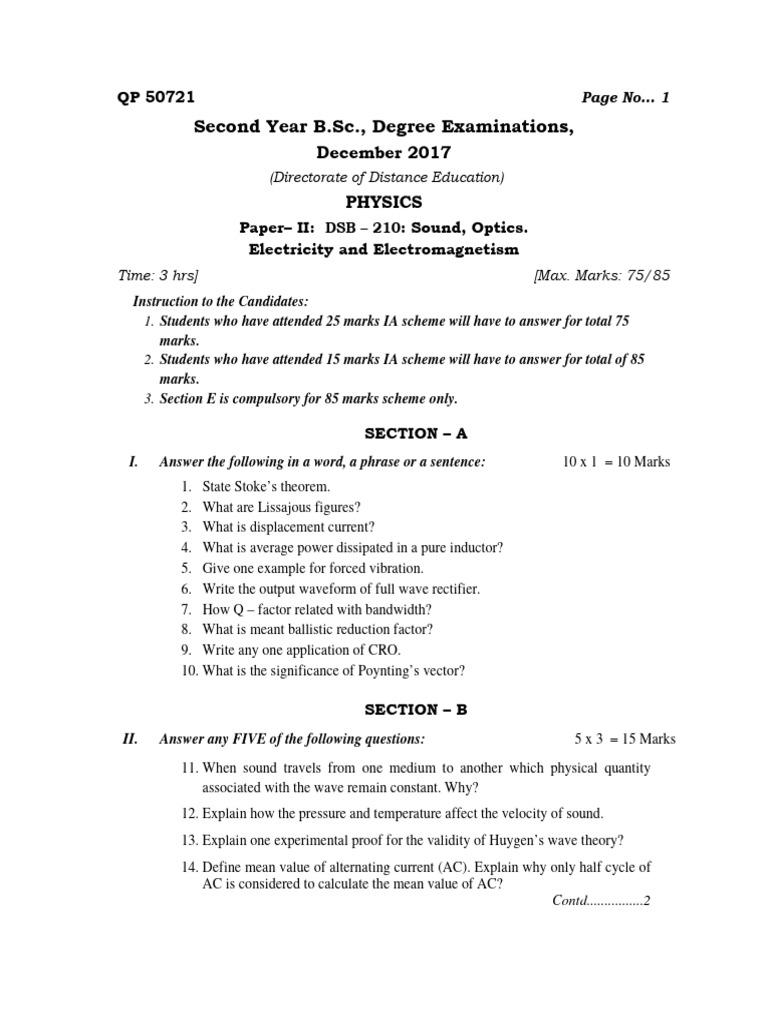 B.Sc. Physics Exam Paper | PDF | Waves | Electromagnetic Radiation