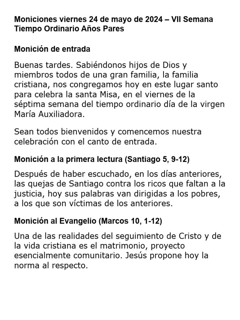 Moniciones Viernes 24 de Mayo de 2024 | PDF