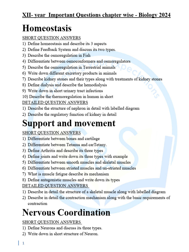 XII - Important Questions Chapterwise 2024 | PDF | Molecular Cloning ...