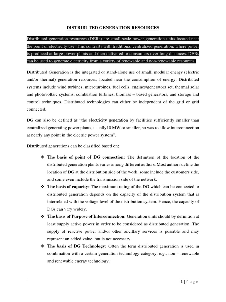DISTRIBUTED GENERATION RESOURCES Micro Grid | PDF | Distributed Generation | Fuel Cell