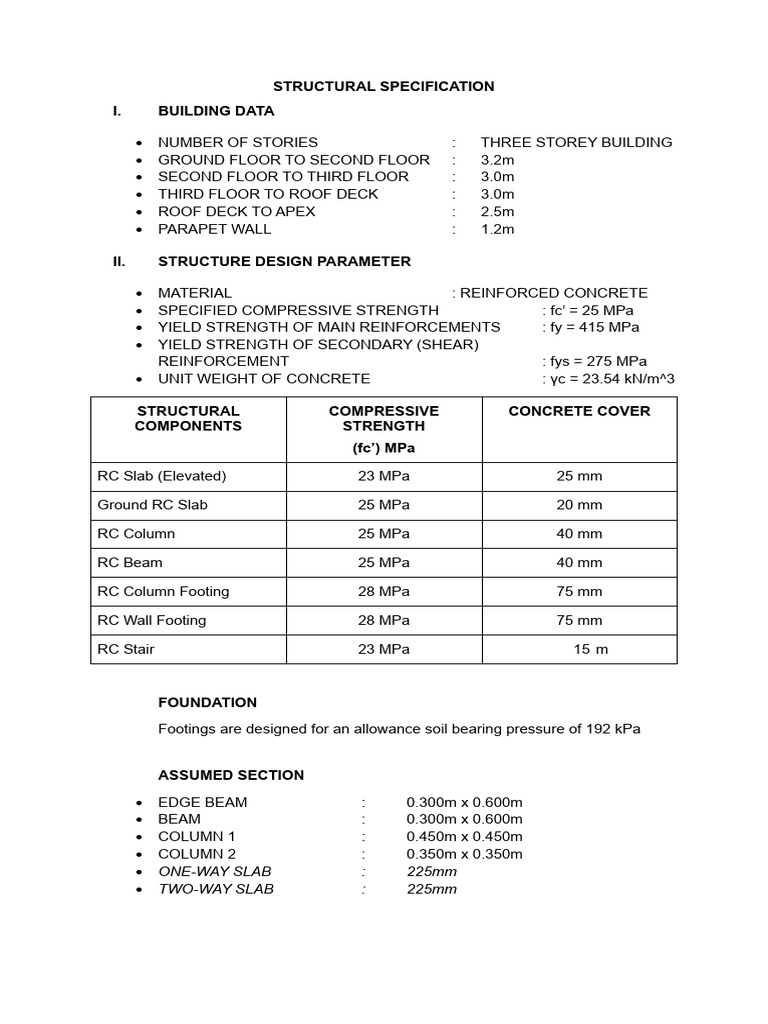 Structural Specifications for 3-Storey Building | PDF | Beam (Structure ...