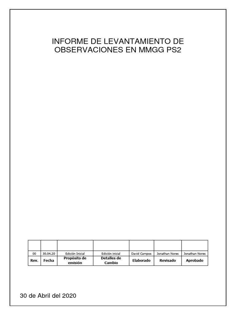 INFORME LEVANTAMIENTO DE OBSERVACIONES-PS2-Rev1 | PDF